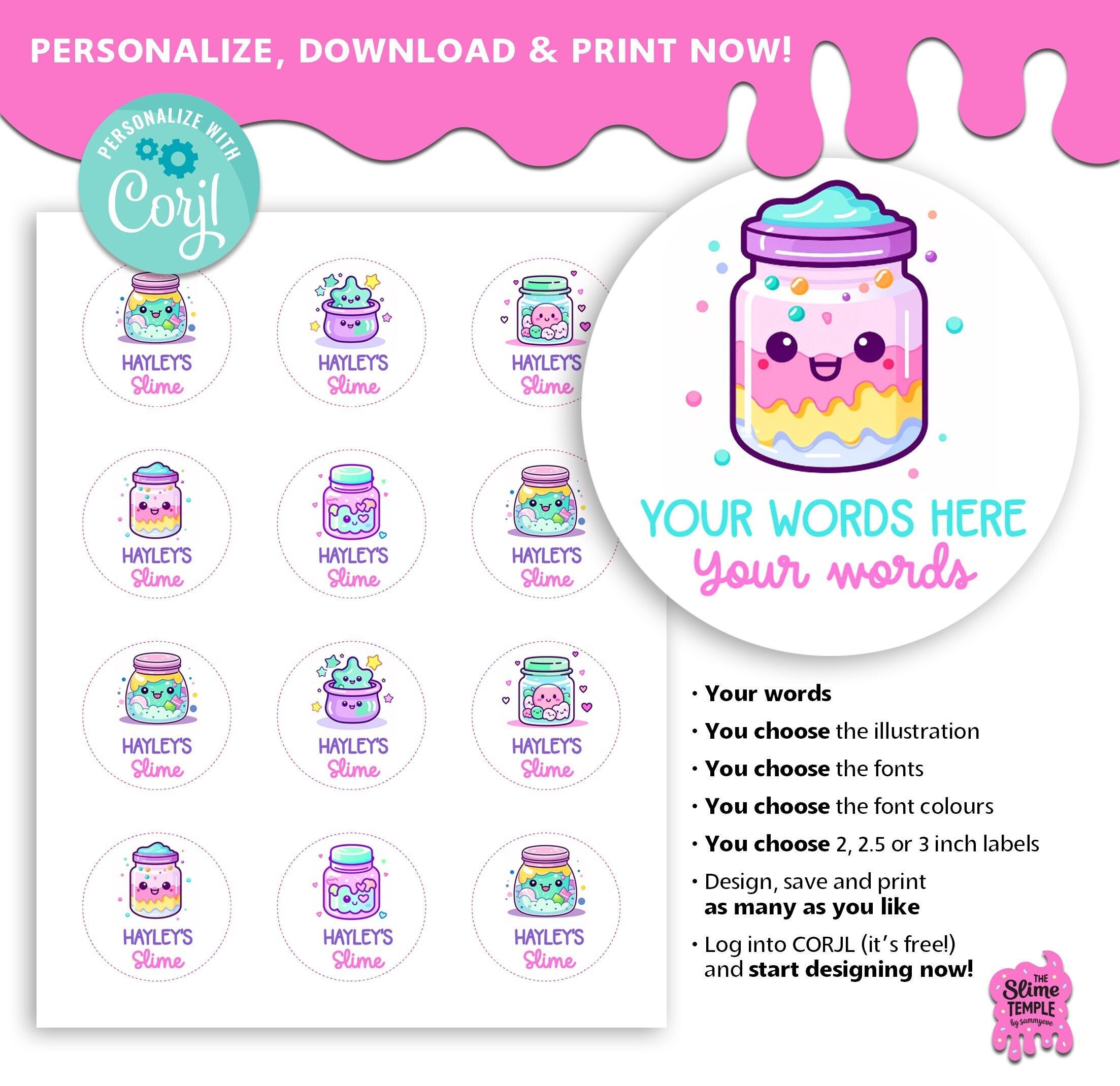 EDITABLE Slime Pot Labels | 2, 2.5, or 3-inch Label Template | Avery ...