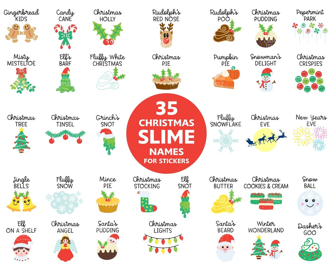 35 Christmas Slime Names Design Bundle / Slime Pot Stickers / Christmas ...