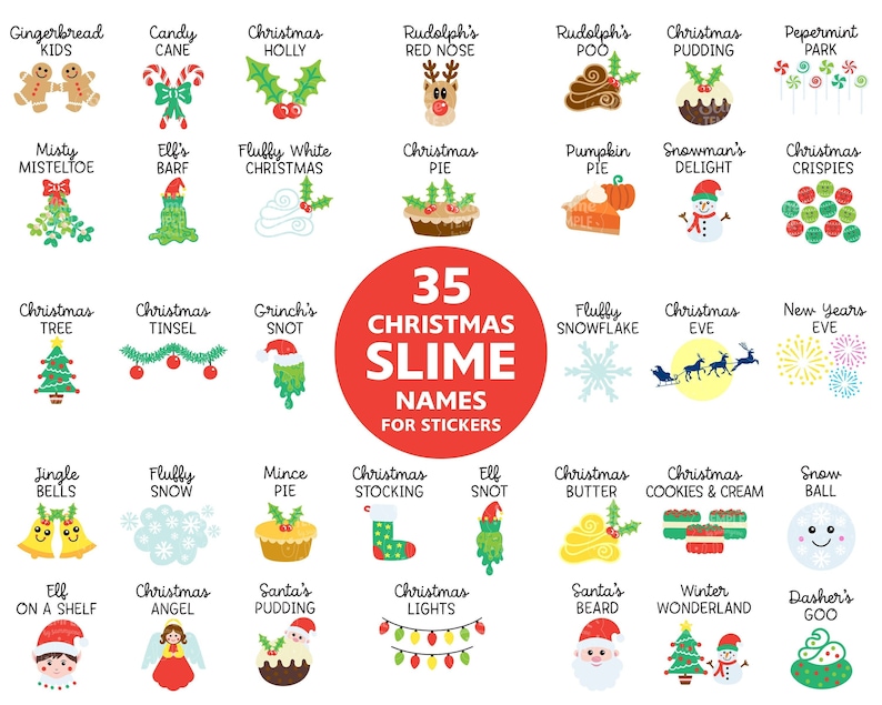 35 Christmas Slime Names Design Bundle / Slime Pot Stickers / Christmas ...