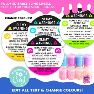 EDITABLE Slime Warning Circular Labels / Avery Standard Size Template ...