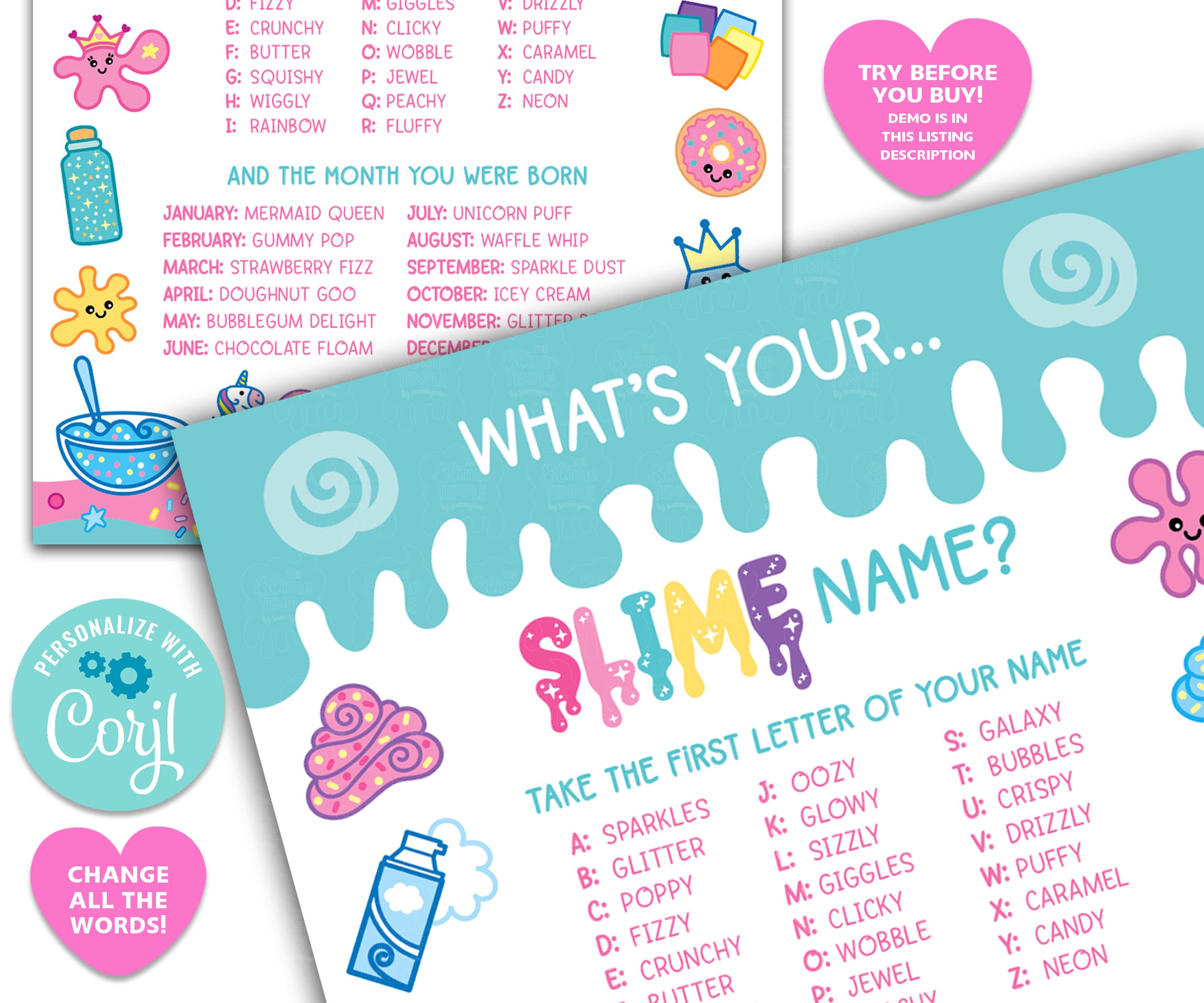 EDITABLE ‘what’s Your Slime Name’ Poster / Birthday Party Game / Slime ... EDITABLE ‘what’s Your Slime Name’ Poster / Birthday Party Game / Slime ...