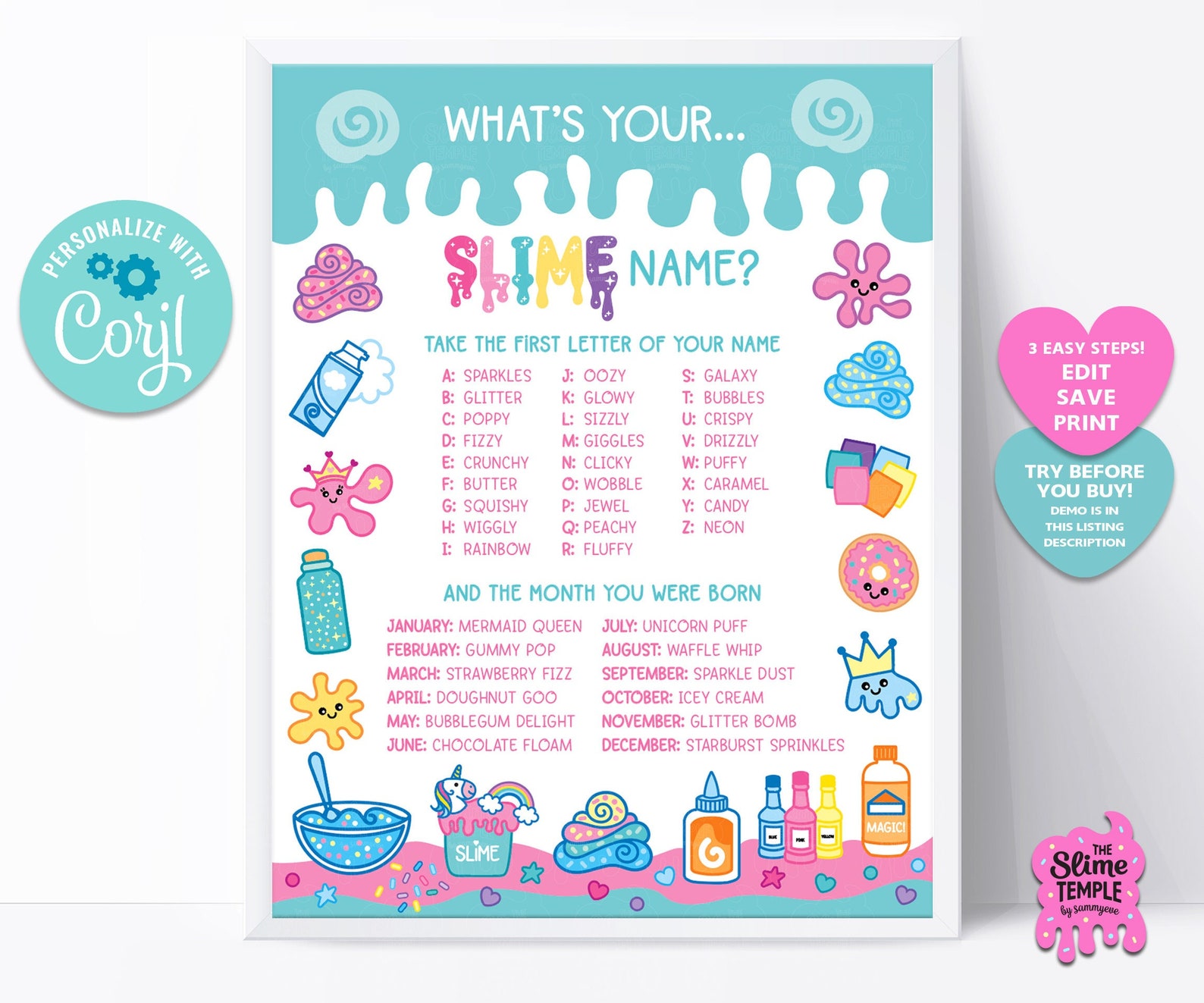 EDITABLE ‘what’s Your Slime Name’ Poster / Birthday Party Game / Slime ... EDITABLE ‘what’s Your Slime Name’ Poster / Birthday Party Game / Slime ...