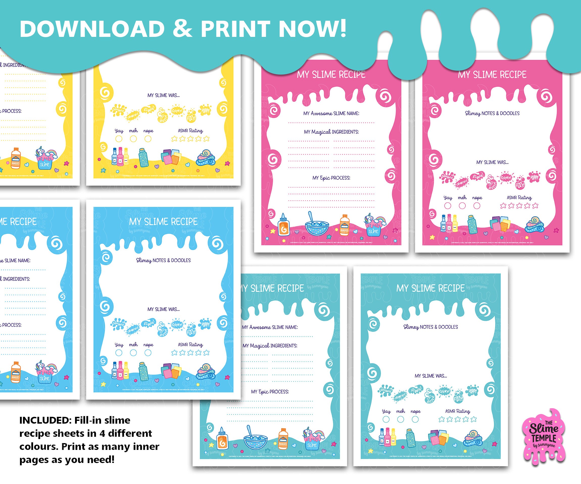 Slime Recipe Book | Slime Journal | Slime Party Favour | Slime Birthday ...