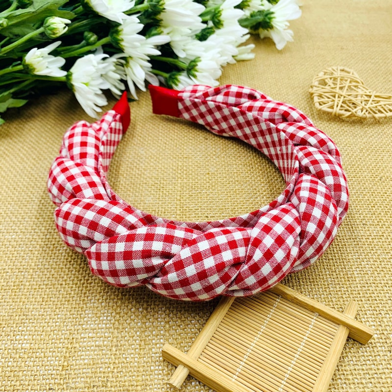 Red Gingham Hair Band - Etsy UK