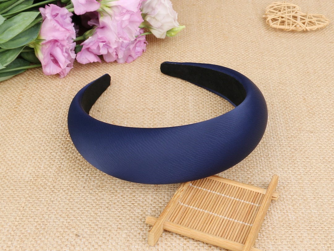 Navy Blue Satin Padded Headband,wide Headband,alice Band,boho Headband ...