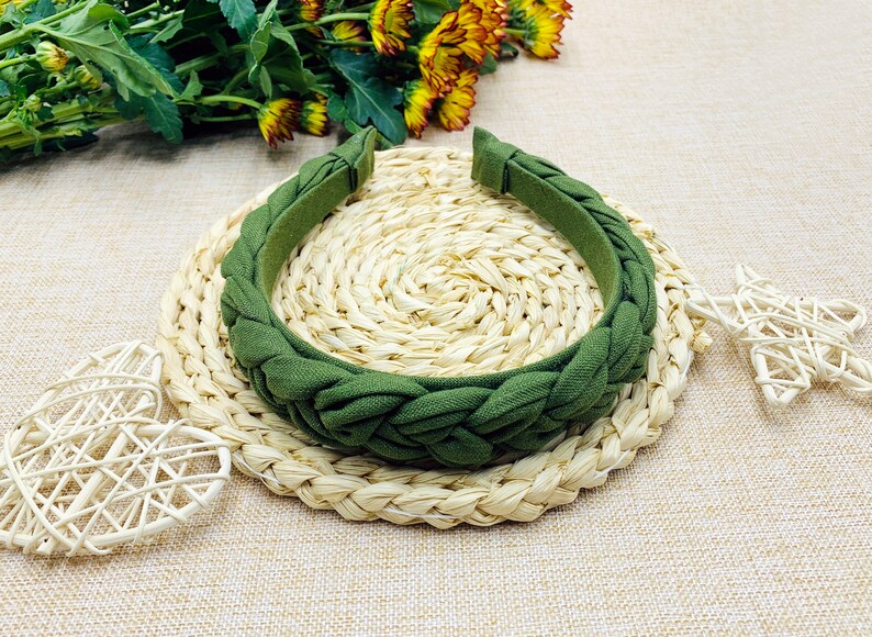 Army Green Linen Braided Headbandstylish Fashion - Etsy