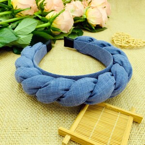 Blue Denim Padded Braided Headband,braided Denim Flock Deep Padded ...