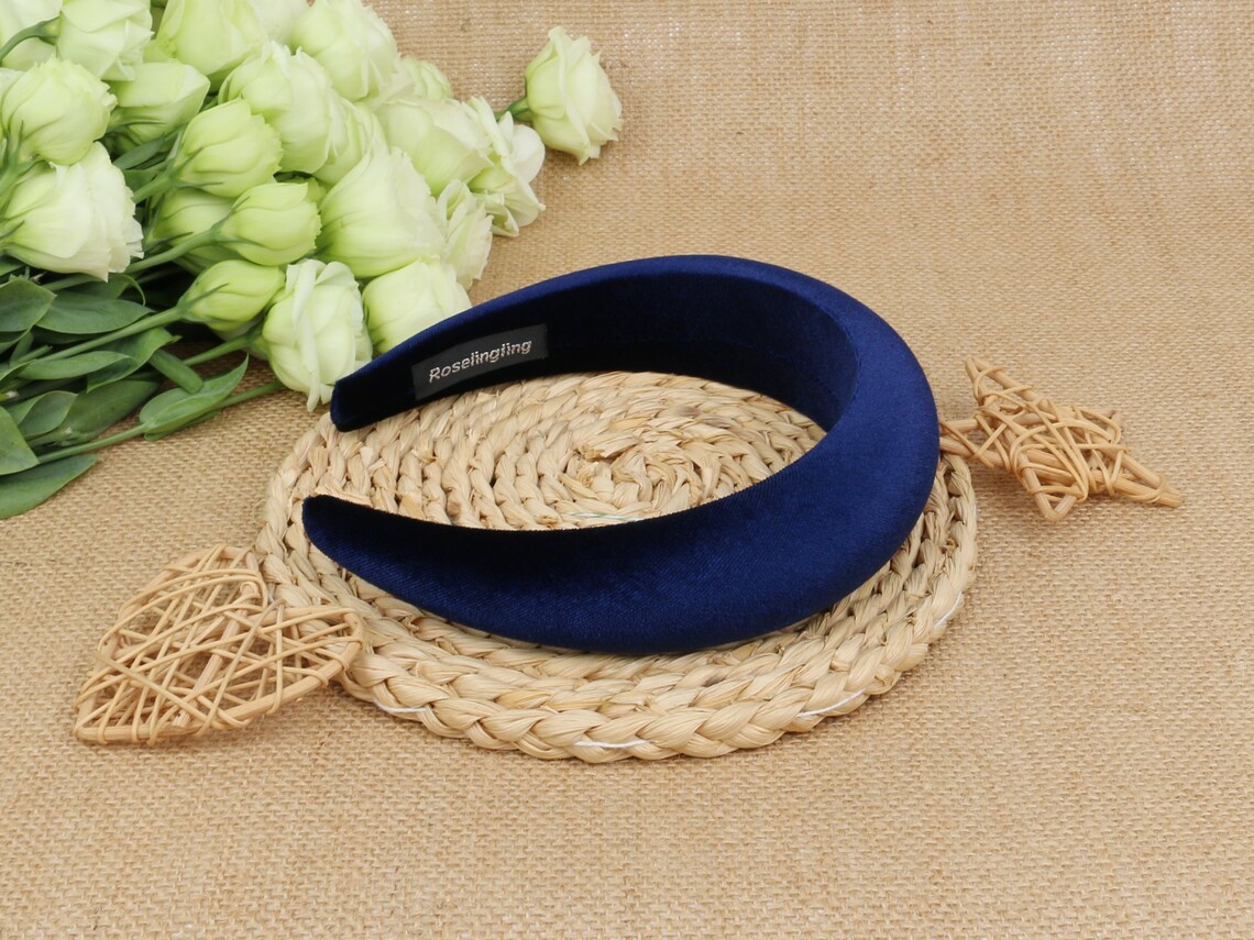 Navy Blue Velvet Padded Headband,bohemian Vintage Headband,matator ...