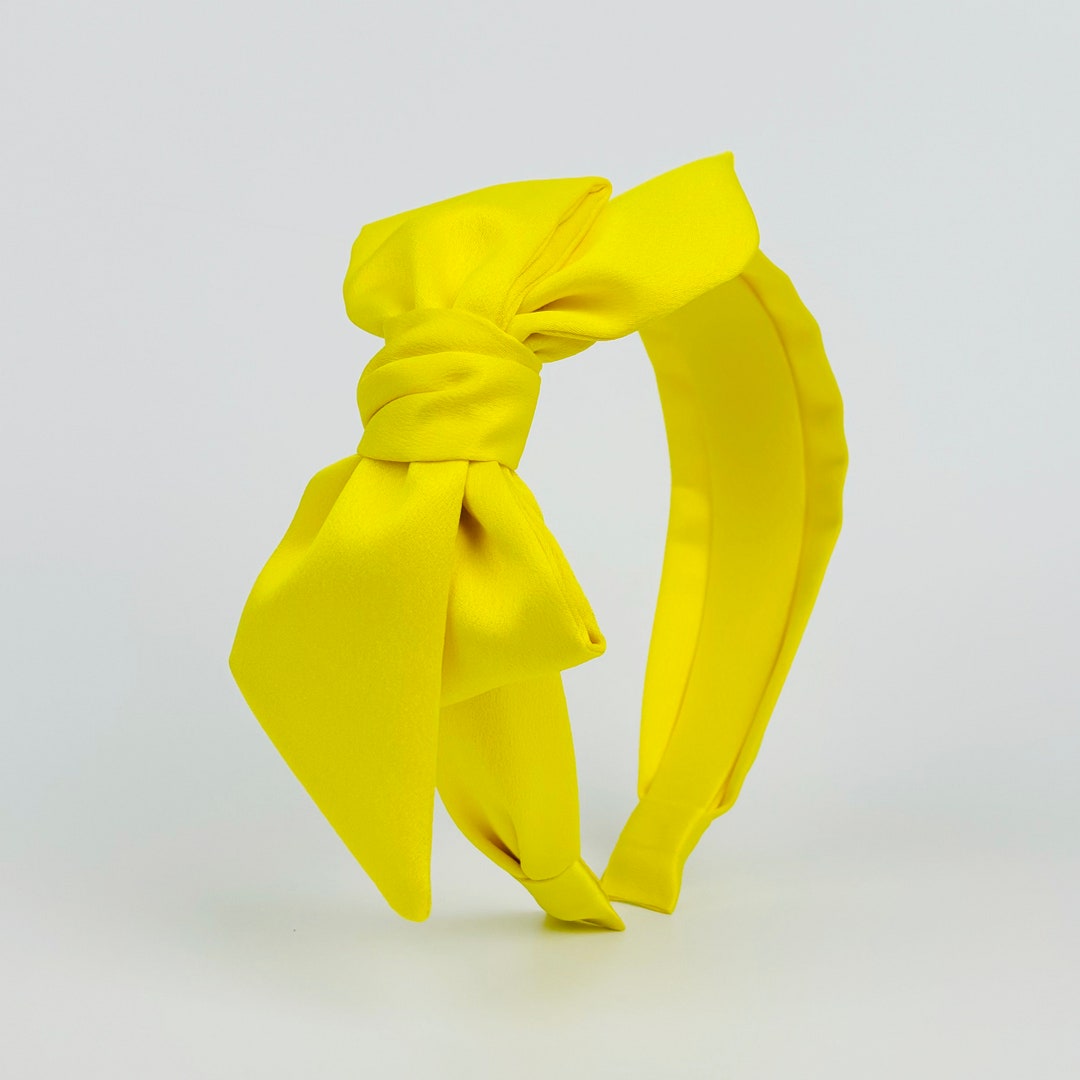 Light Yellow Satin Big Bow Headband,yellow Satin Bow Knotted Headband ...