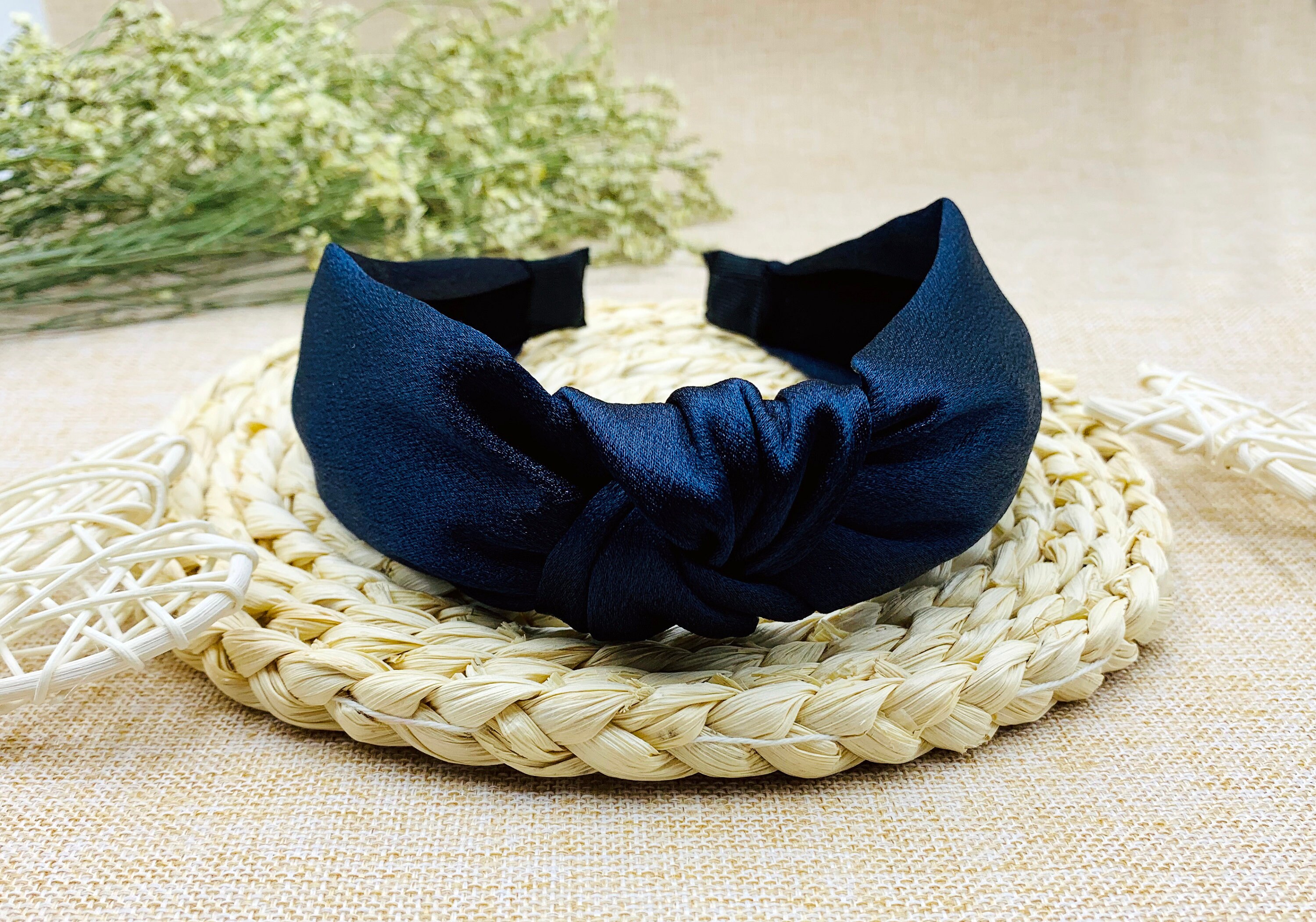 Navy blue satin knotted headbandsilky satin headbandBoho | Etsy