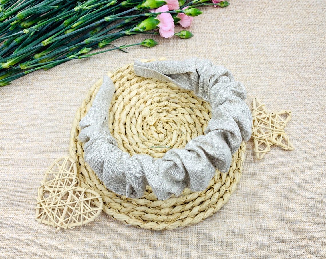 Original Linen Ruched Ruffle HeadbandLinen Scrunchie | Etsy