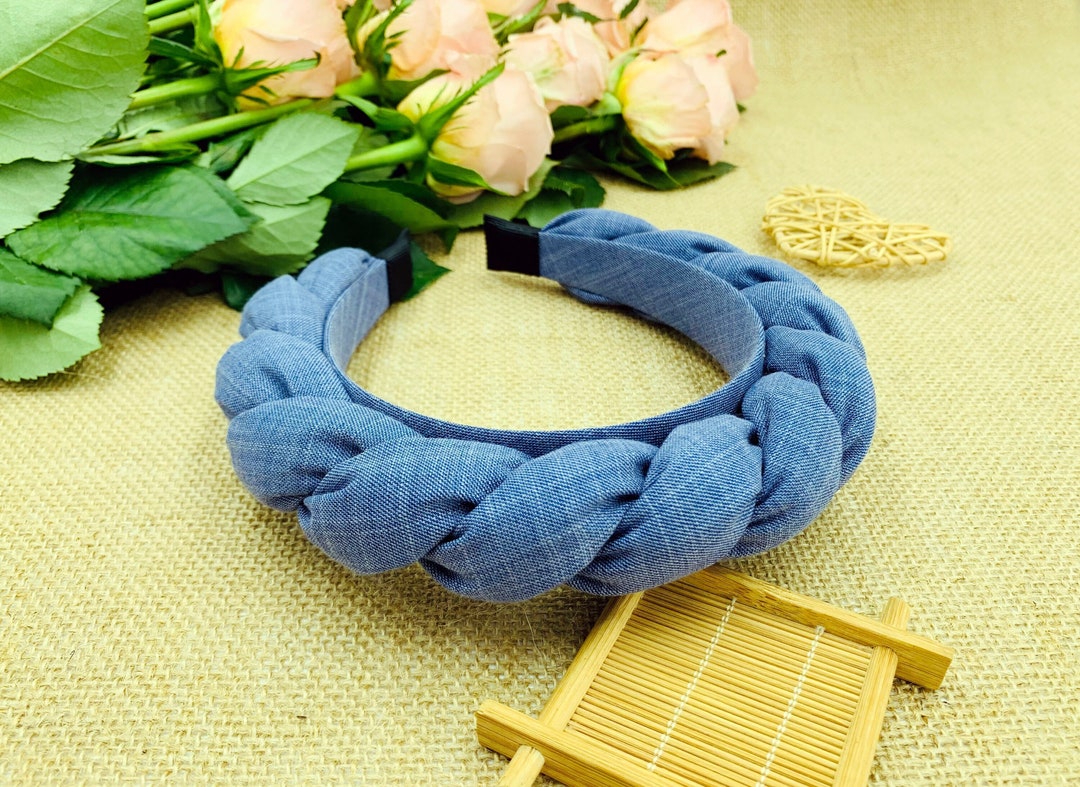 Blue Denim Padded Braided Headband,braided Denim Flock Deep Padded ...