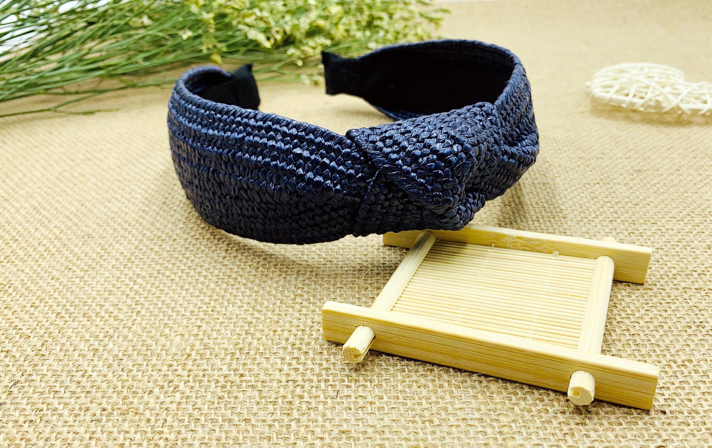 Navy Blue Straw Weaving Knotted Headband,headbands for Women,bohemian ...