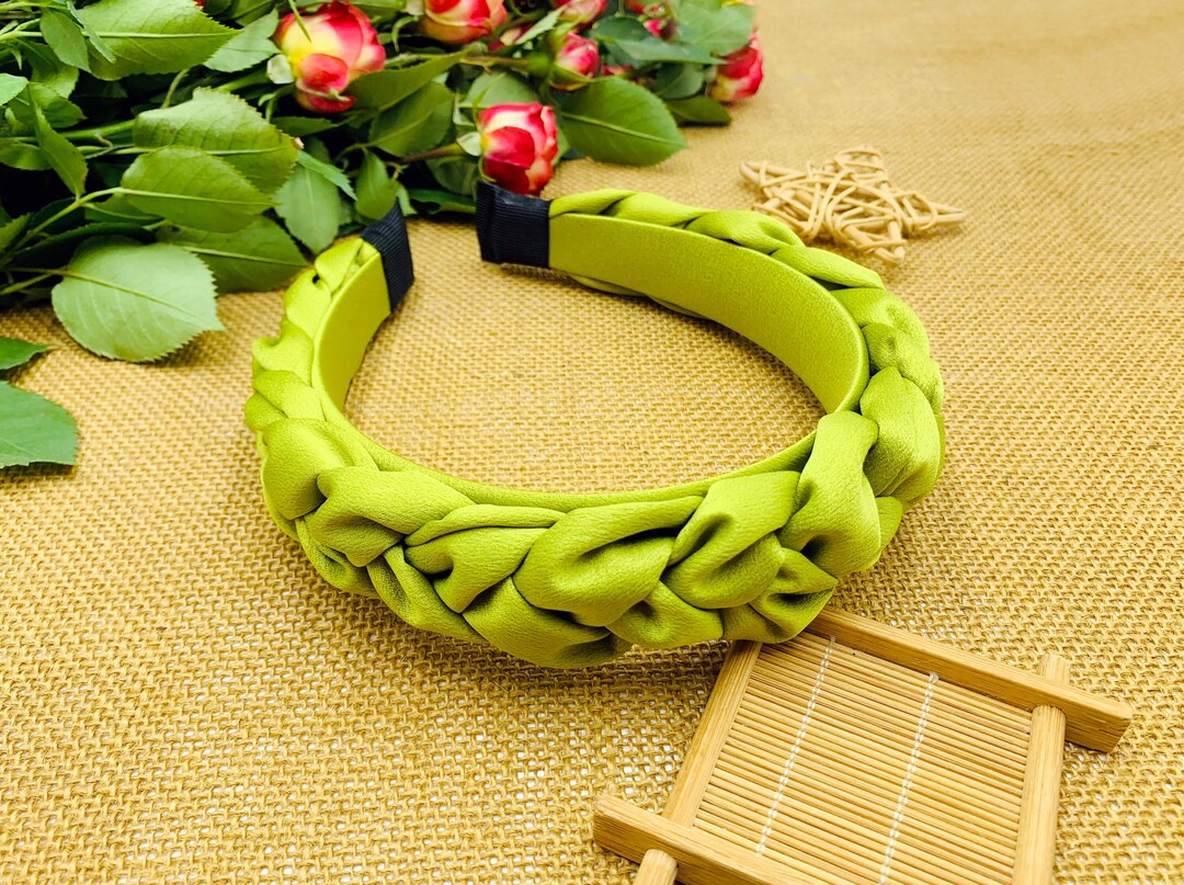 Wasabi Green Satin Braided Headband,stylish Fashion Hairband,braided ...