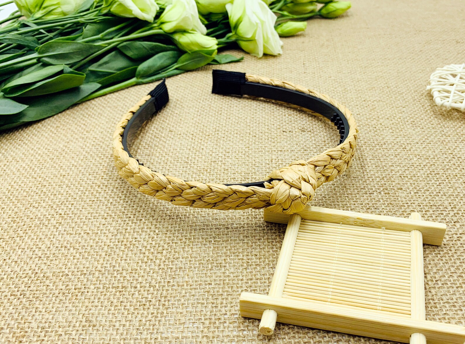 Beige Straw Weaving Knotted Headbandheadbands for | Etsy