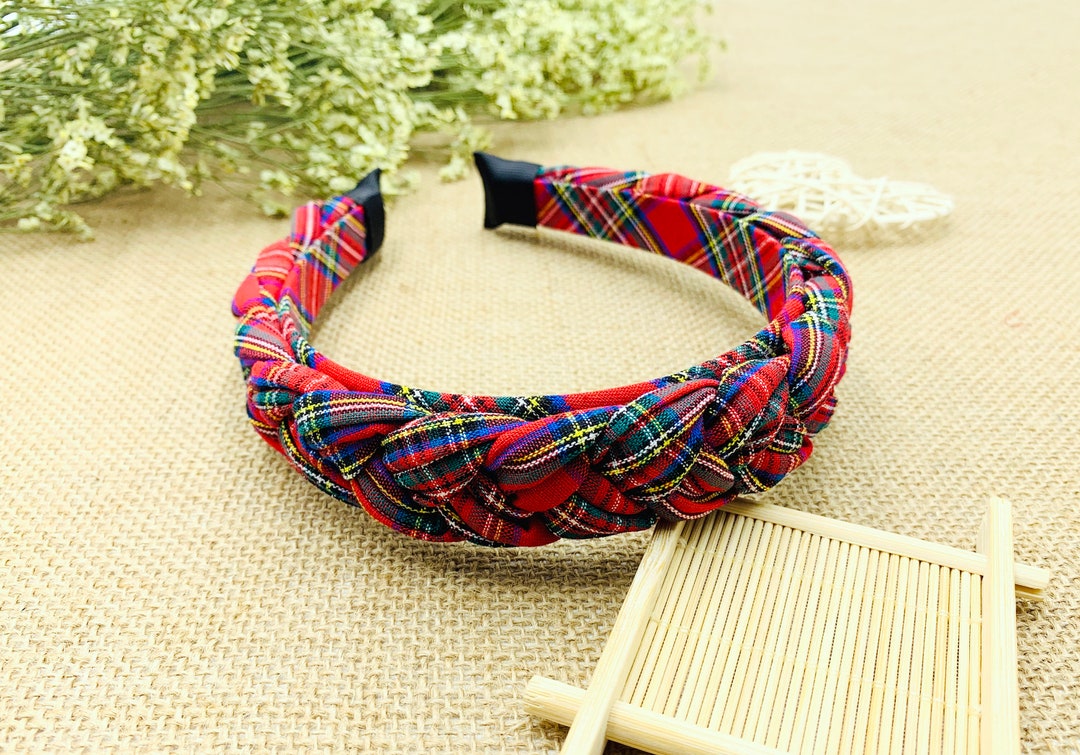 Red Christmas Plaid Braided Headband,woven Plait Headband,tartan Fabric Headband,headbands for ...