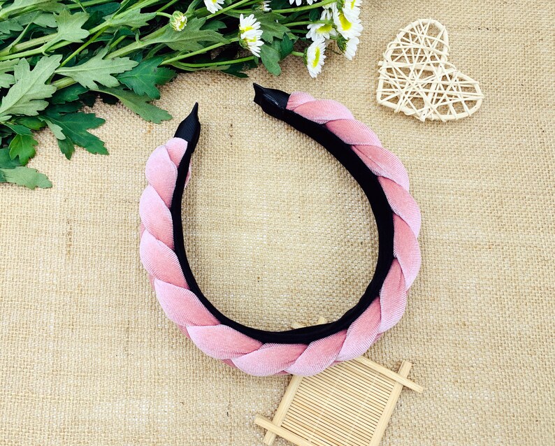 Pink Velvet Padded Braided Headbandbraided Velvet Flock Deep Etsy
