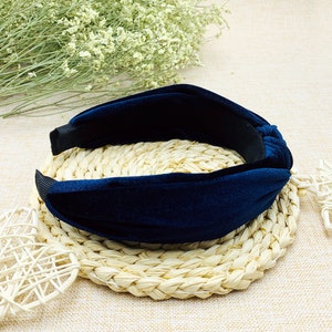 Navy Blue Velvet Front Braided Headband,navy Velvet Flock Deep Braided ...