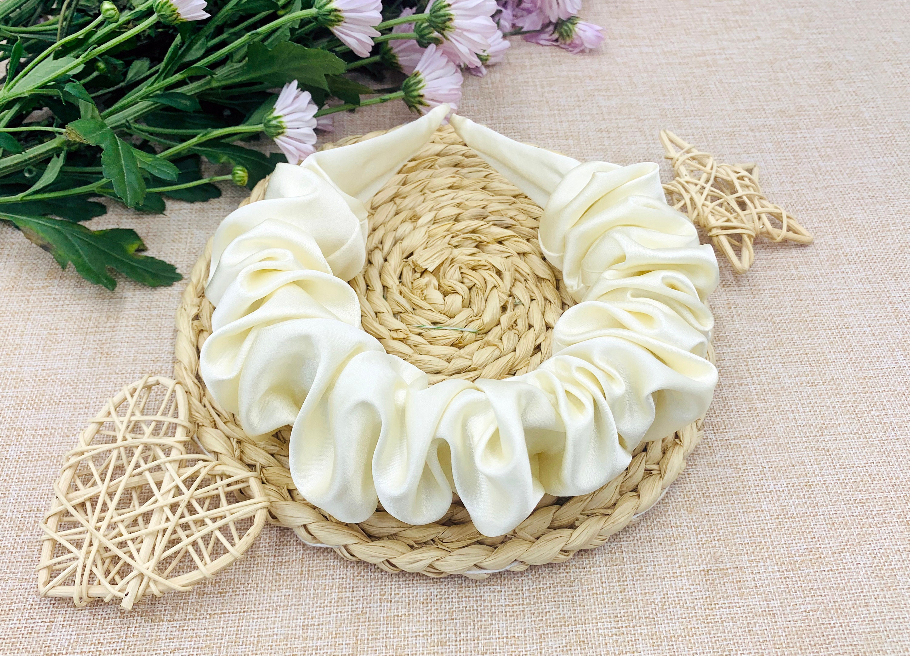 Ivory Pure Silk Ruched Ruffle HeadbandSilk | Etsy