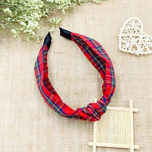 Red Christmas Plaid Wide Knotted Headband,wide Headband,tartan Fabric Headband,headbands for ...