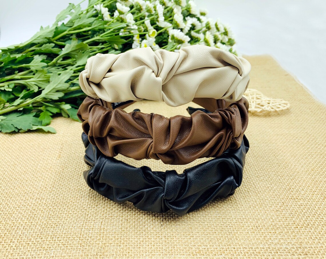 Beige faux leather ruched headbandruched headbandcoffee faux | Etsy