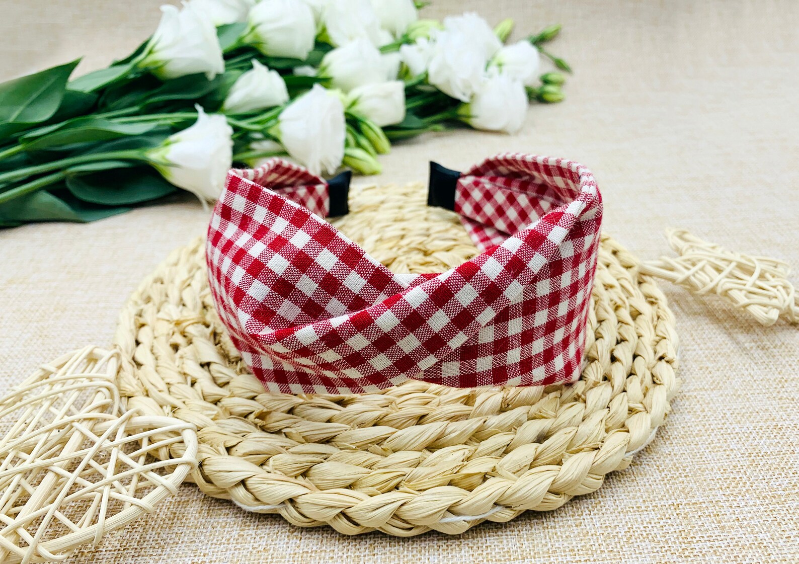 Red Gingham Twisted Headband,wide Headband,boho Headband,stylish ...