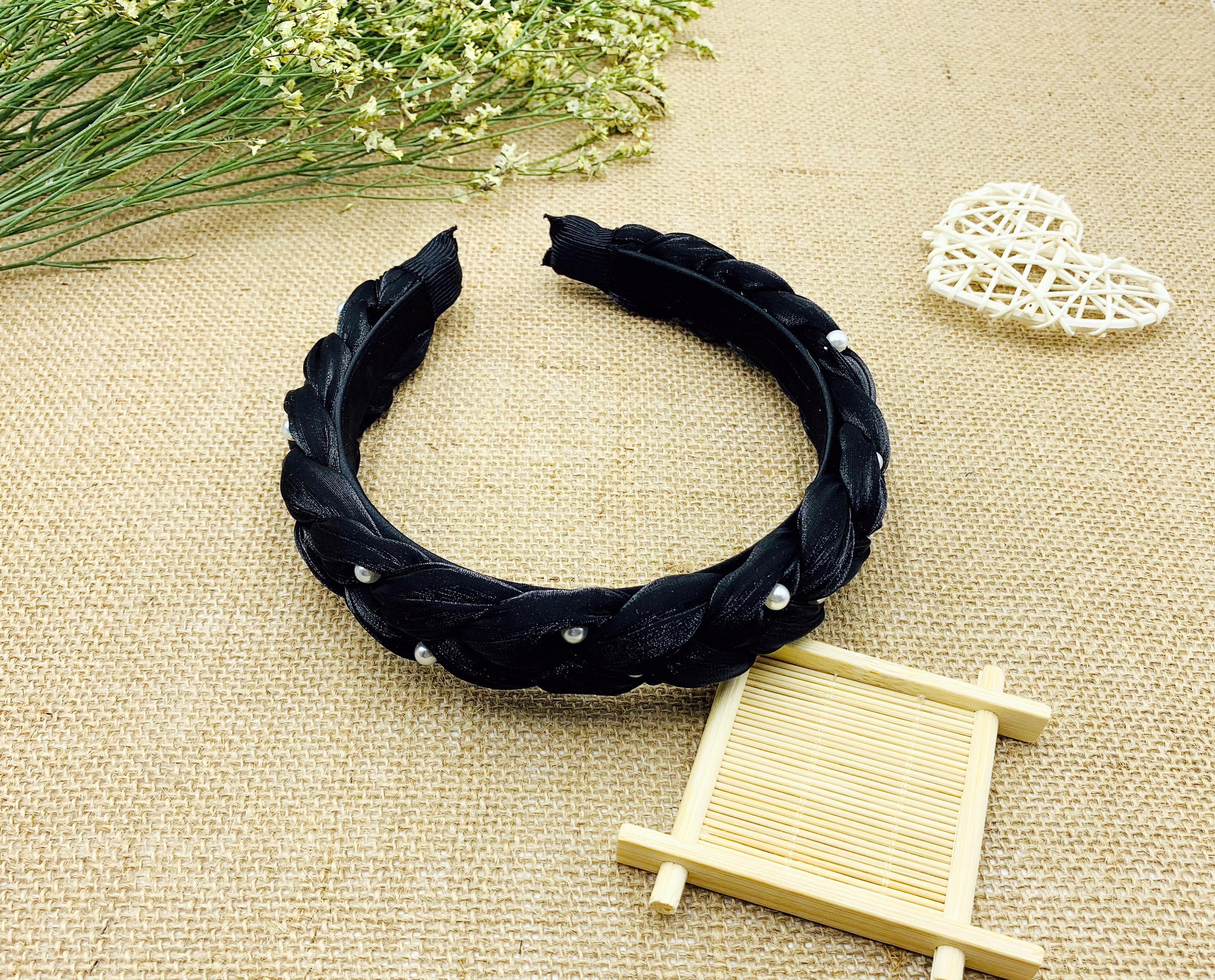 Glossy Satin Braided Headband With Pearls,stylish Fashion Hairband ...