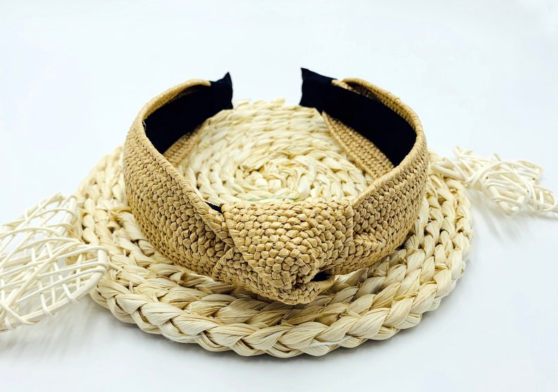 Beige Straw Weaving Knotted Headbandheadbands for - Etsy