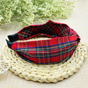 Red Christmas Plaid Wide Knotted Headband,wide Headband,tartan Fabric Headband,headbands for ...
