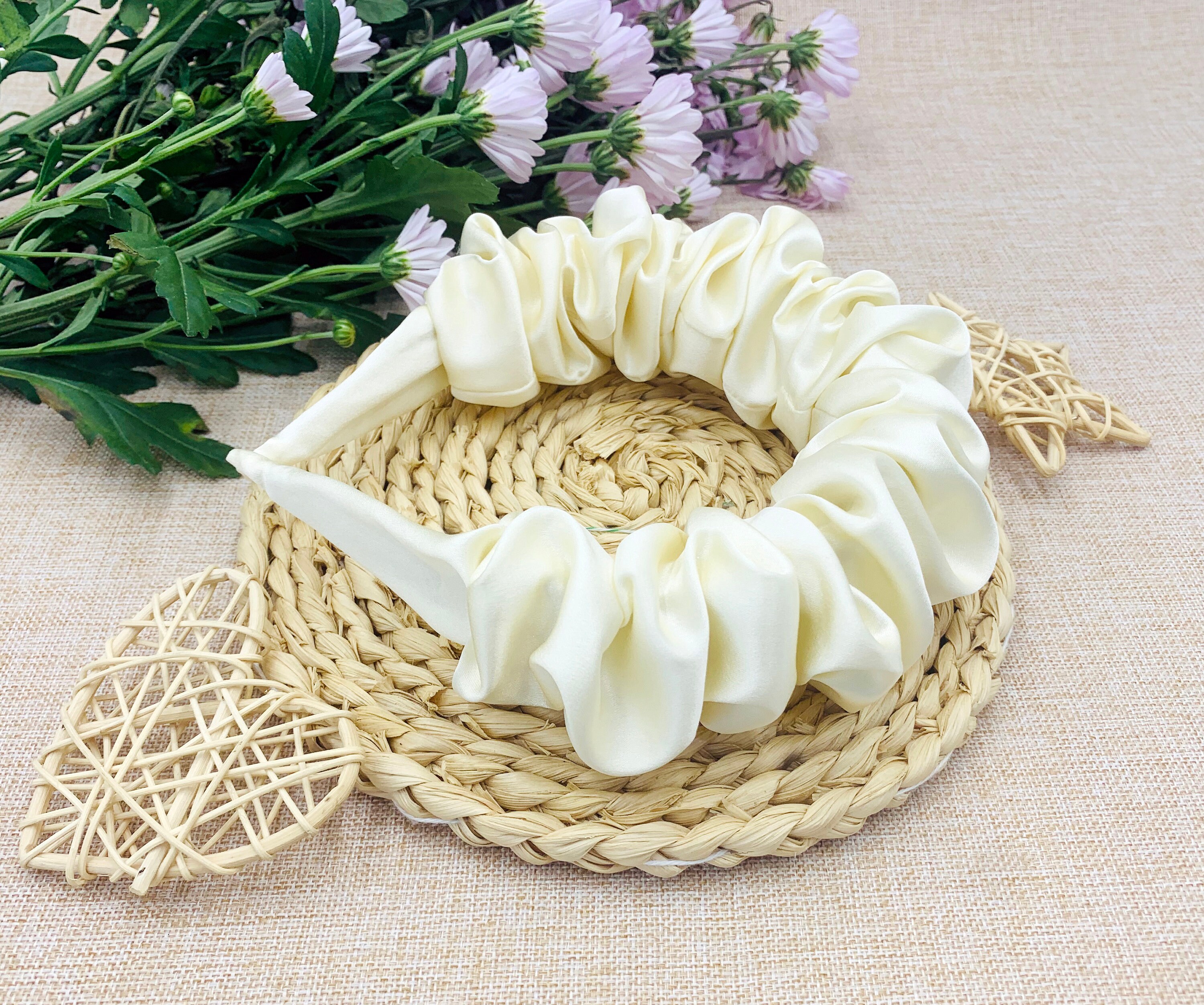 Ivory Pure Silk Ruched Ruffle HeadbandSilk | Etsy