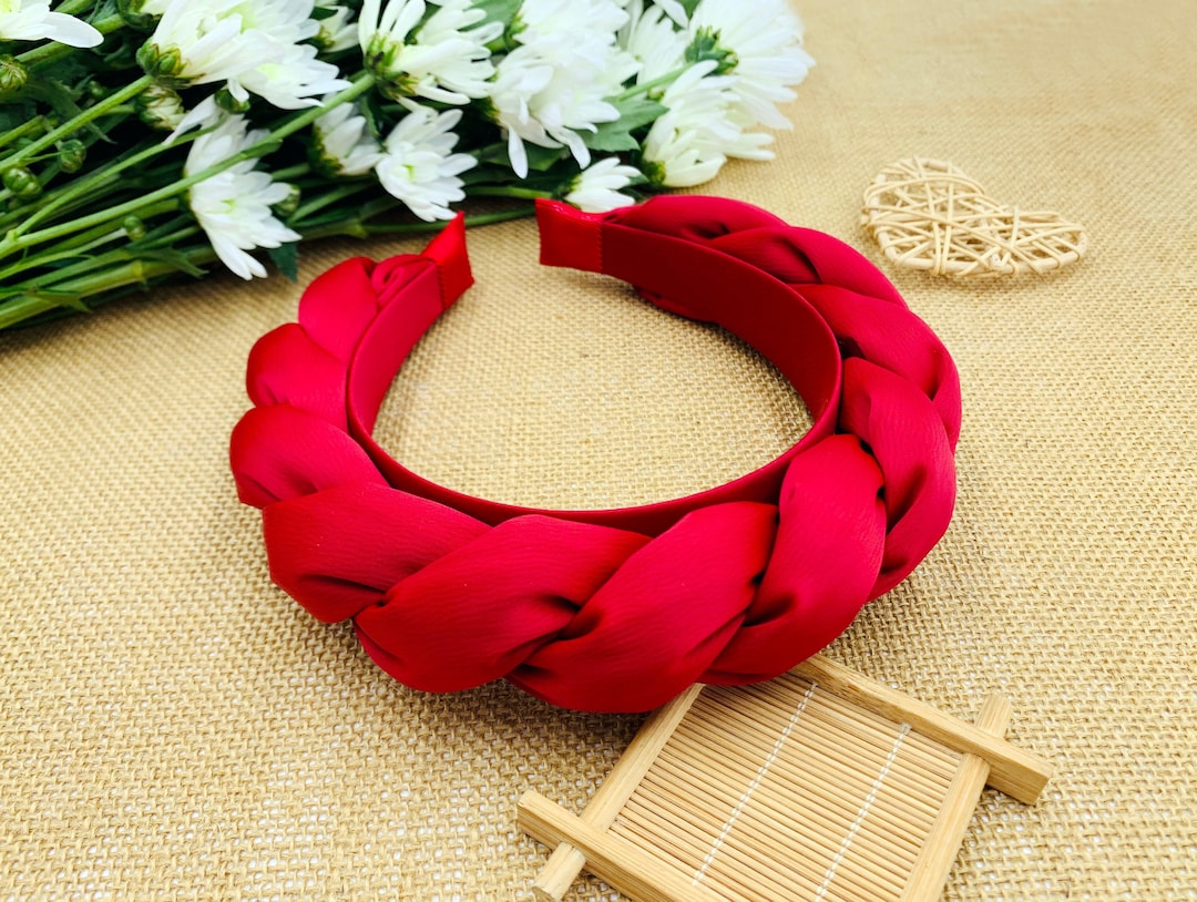 Red Satin Padded Braided Headband,braided Satin Flock Deep Padded ...