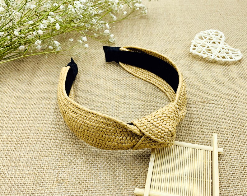 Beige Straw Weaving Knotted Headbandheadbands for - Etsy