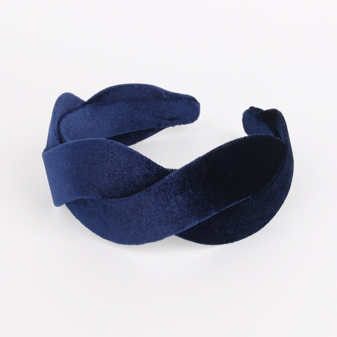 Navy Blue Velvet Wide Braided Headband,navy Blue Velvet Twisted Braided ...