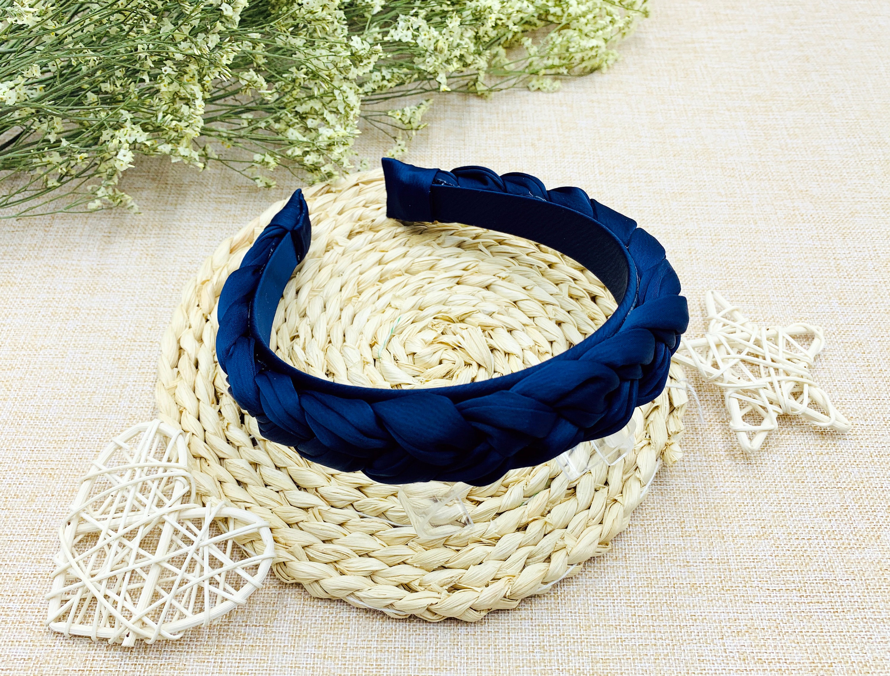 Navy Blue Satin Braided Headband,stylish Fashion Hairband,braided ...