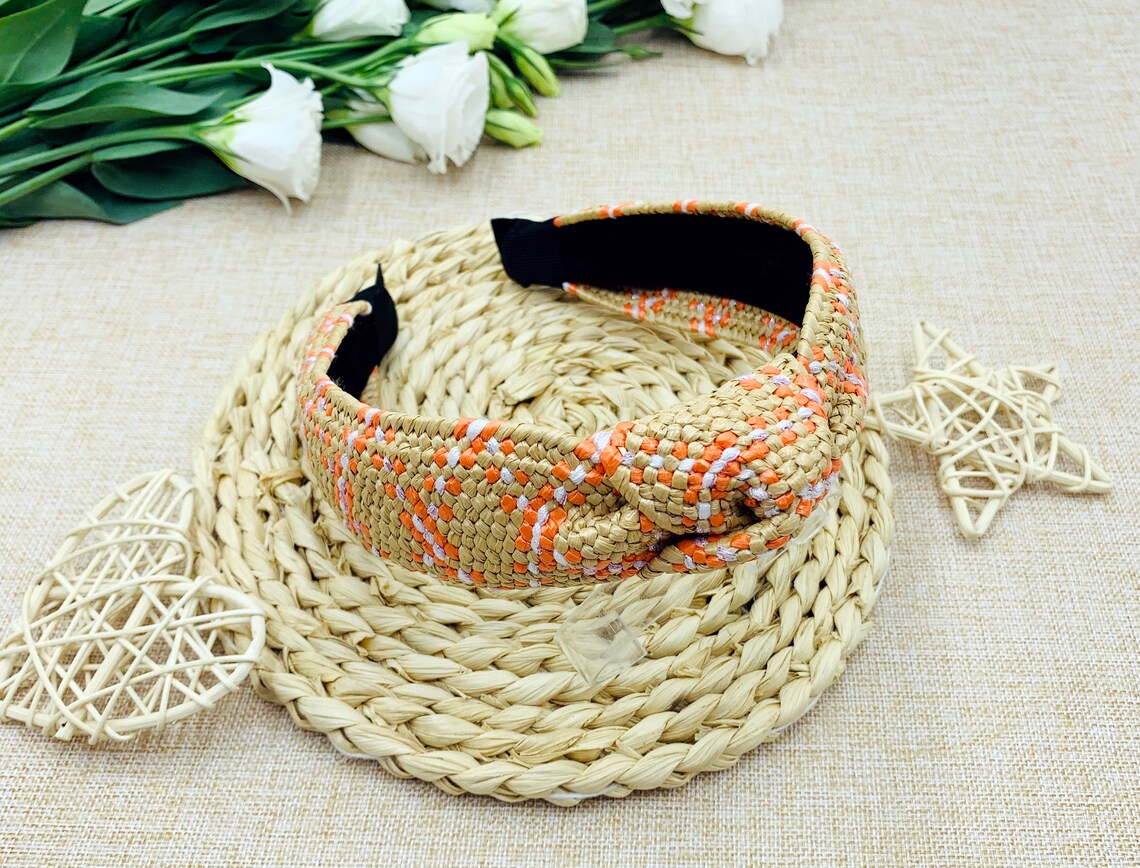 Beige and Orange mixed straw weaving Knotted | Etsy