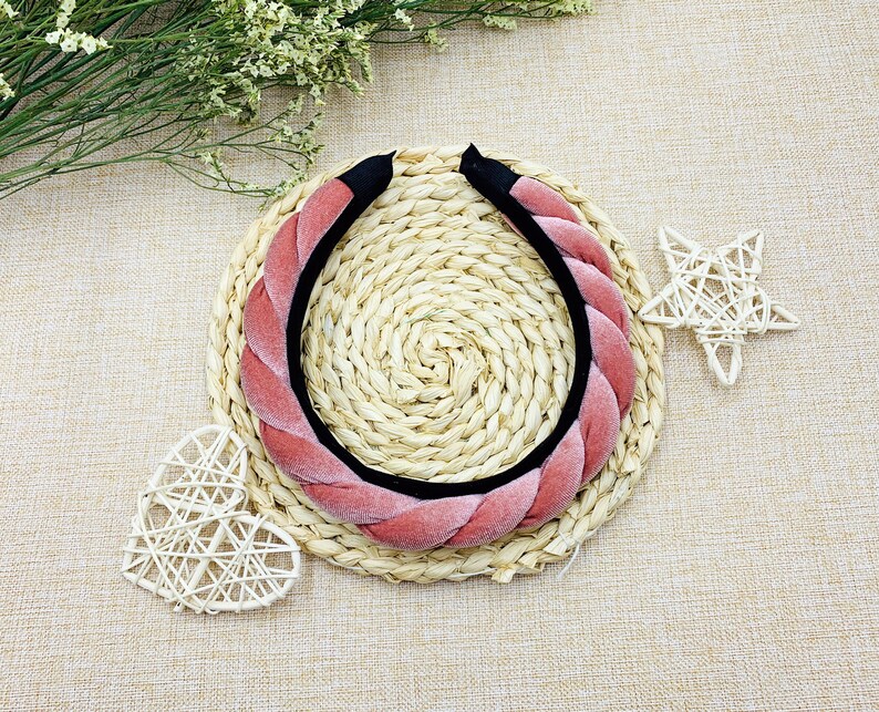 Pink Velvet Padded Braided Headbandbraided Velvet Flock Deep Etsy