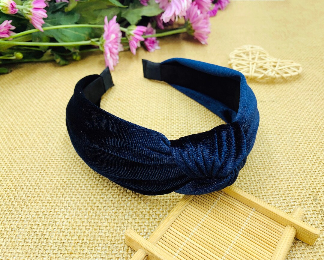 Navy Blue Velvet Knotted Headband,turban Knotted Headband Crown,velvet ...