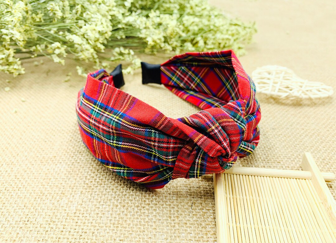 Red Christmas Plaid Wide Knotted Headband,wide Headband,tartan Fabric Headband,headbands for ...