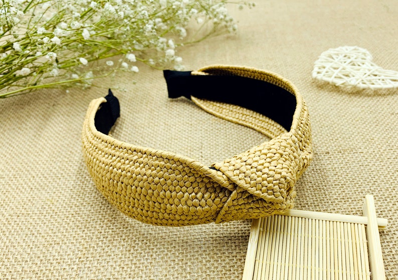 Beige Straw Weaving Knotted Headbandheadbands for - Etsy