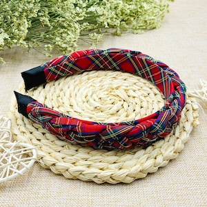 Red Christmas Plaid Braided Headband,woven Plait Headband,tartan Fabric Headband,headbands for ...