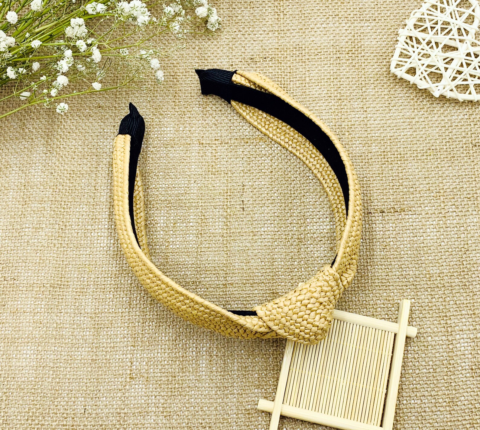 Beige Straw Weaving Knotted Headbandheadbands for - Etsy