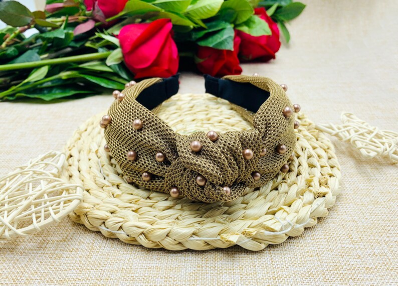 Mesh Fabric Knotted Headband With Pearls,bead Headband,boho Headband ...