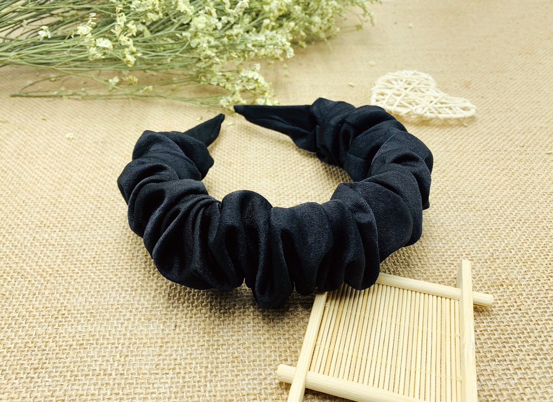 Black Satin Ruched Ruffle Headband,satin Headband,aliceband,ruched ...