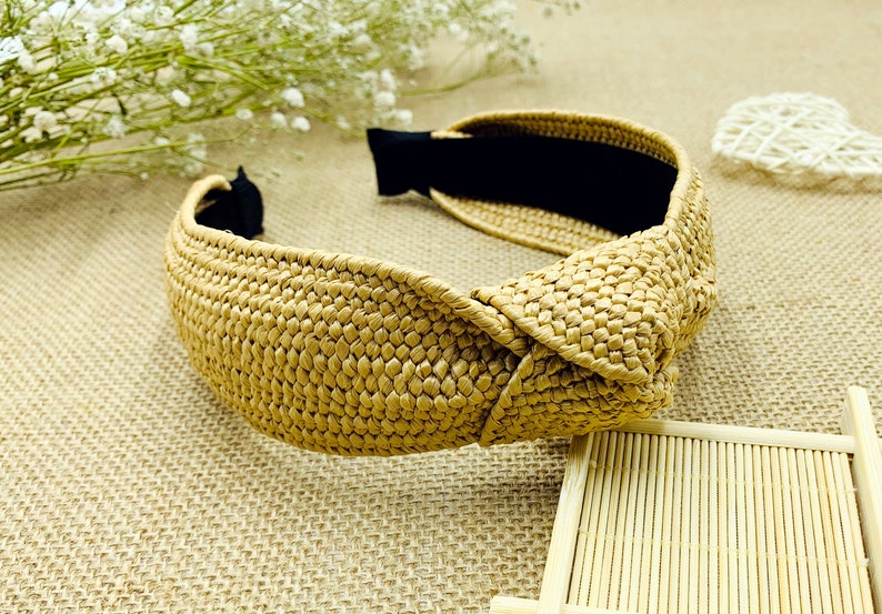 Beige Straw Weaving Knotted Headbandheadbands for - Etsy