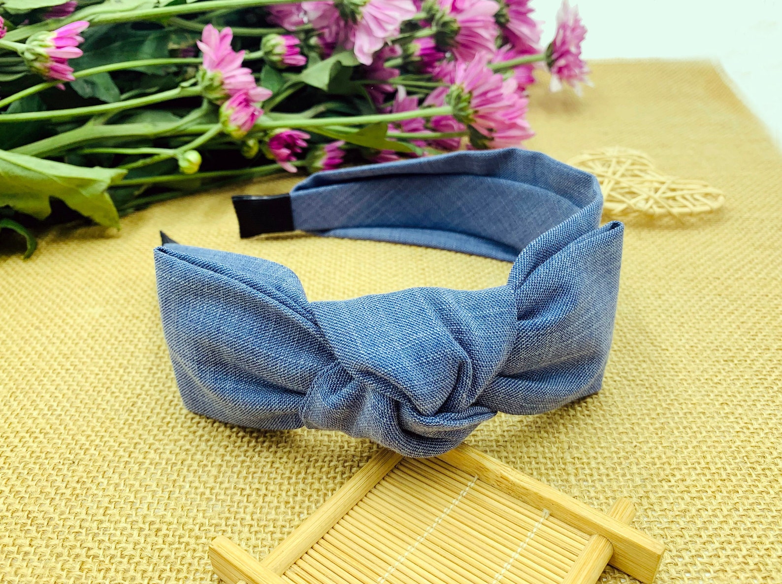 Blue Denim Bow Headbanddenim Side Bow Knotted Headbanddenim - Etsy