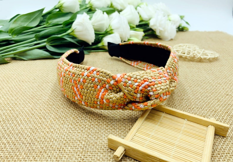 Beige and Orange mixed straw weaving Knotted | Etsy