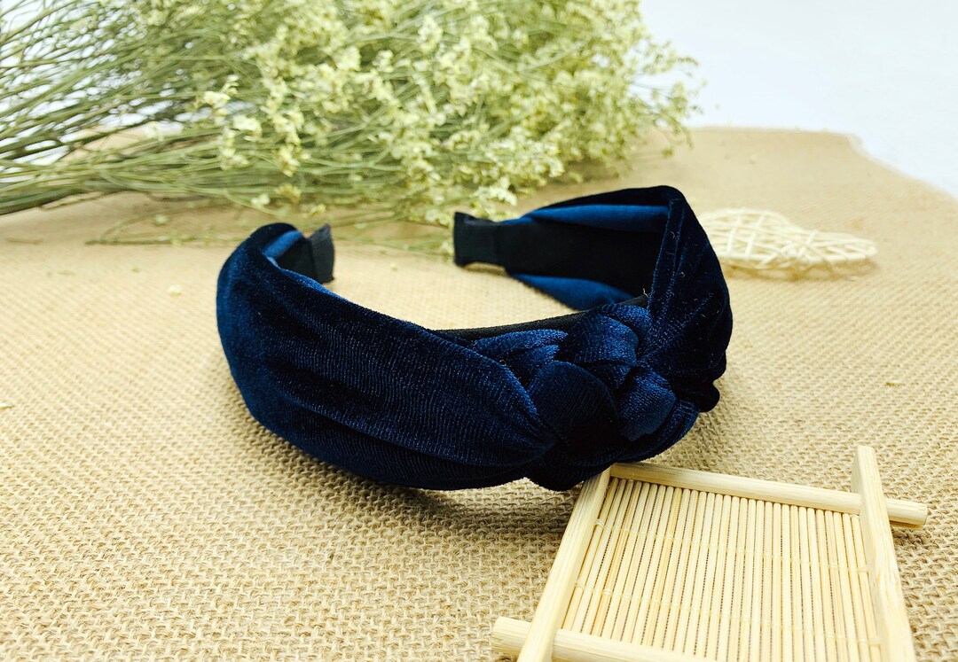 Navy Blue Velvet Front Braided Headband,navy Velvet Flock Deep Braided ...