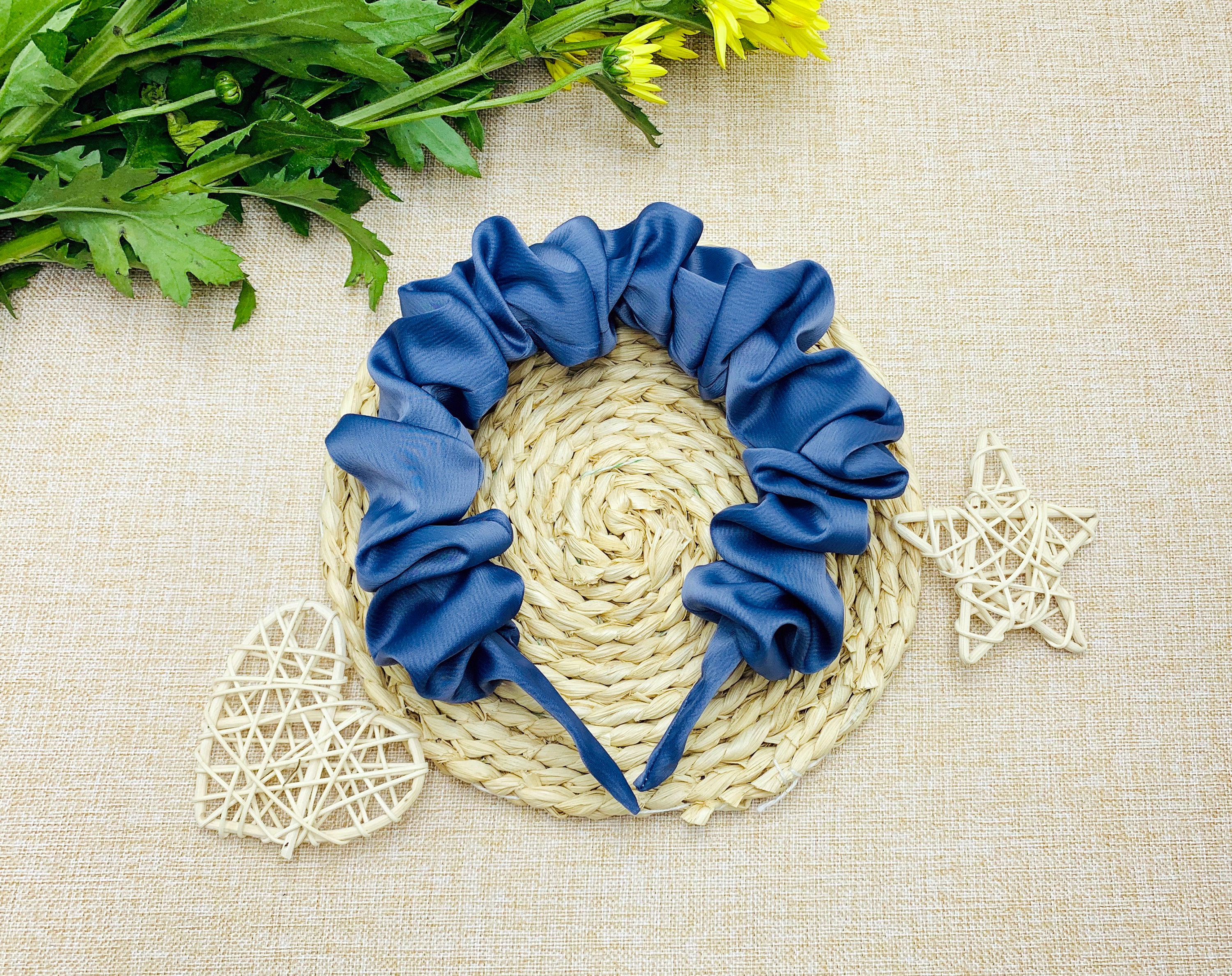 Satin Ruched Ruffle Headband,olive Green Scrunchie Headband,aliceband ...