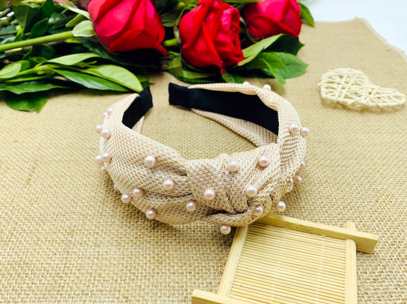 Mesh Fabric Knotted Headband With Pearls,bead Headband,boho Headband ...