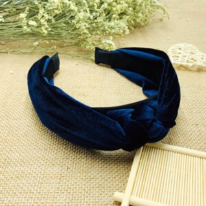 Navy Blue Velvet Front Braided Headband,navy Velvet Flock Deep Braided ...